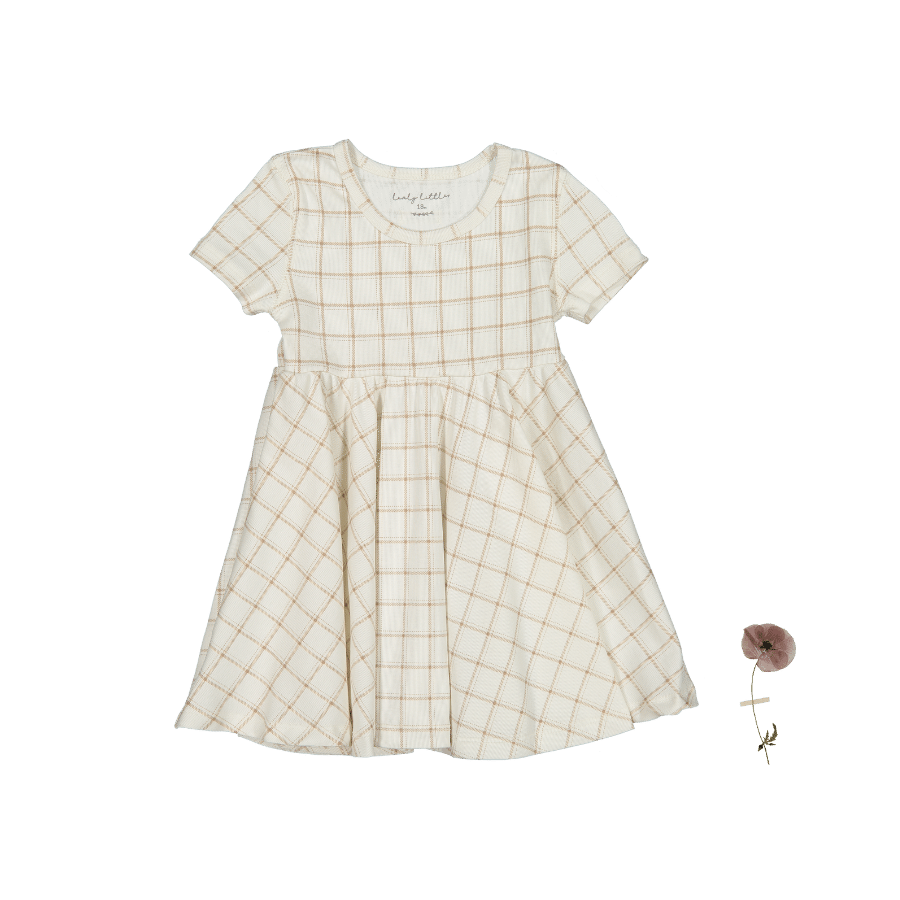 The Printed Short Sleeve Dress - Tan Grid – Lovely Littles
